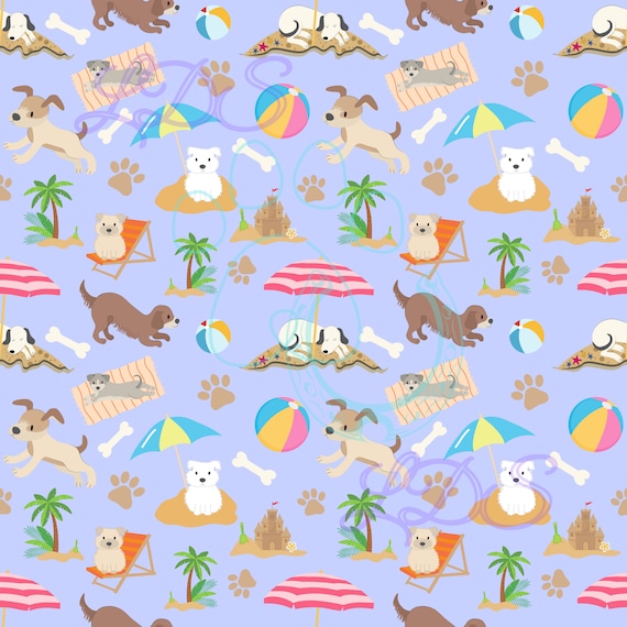 Seamless Pattern Dog Beach Seamless Dogs Summer Dogs | Etsy