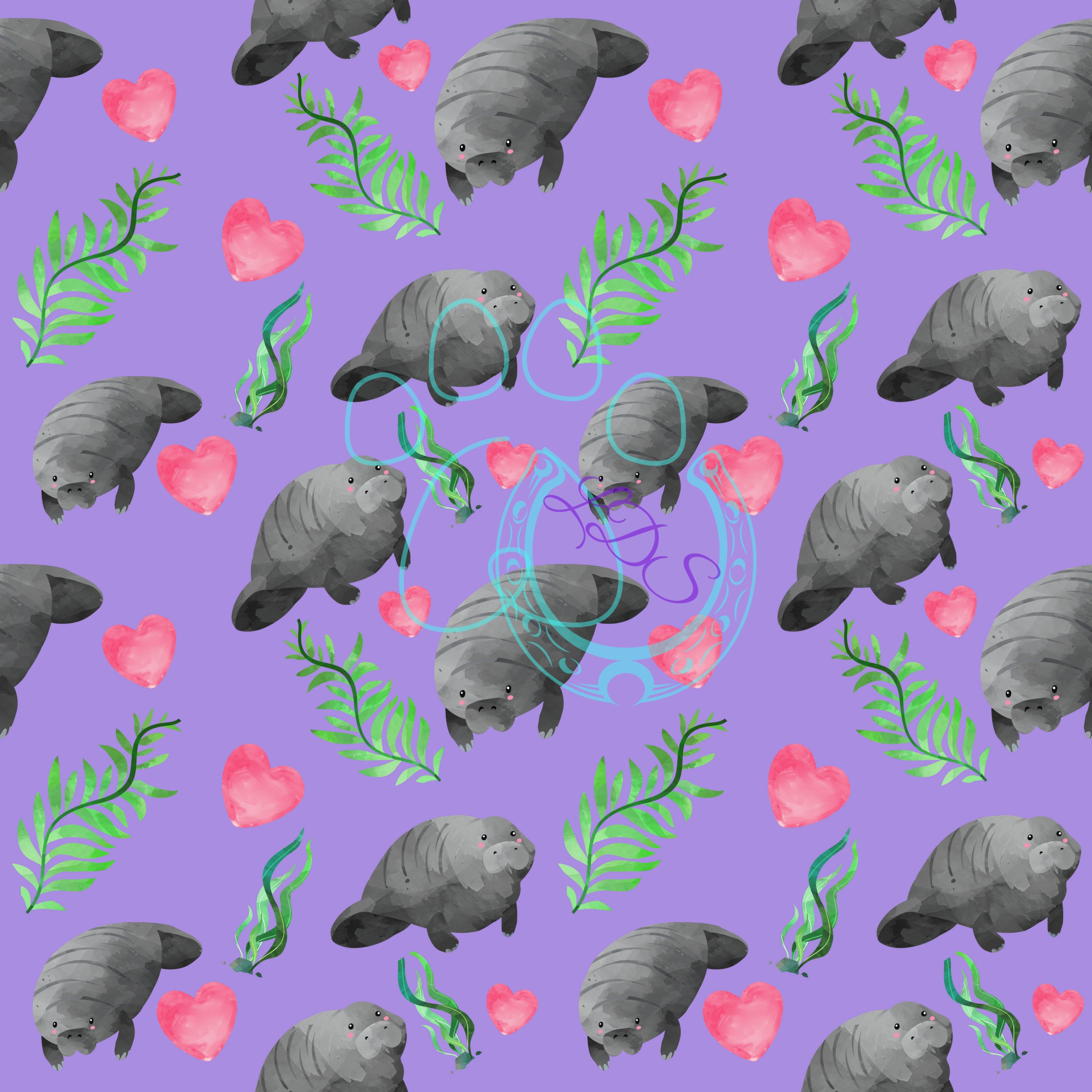 Seamless Pattern, Manatees Pattern, Manatee, Hearts - Etsy