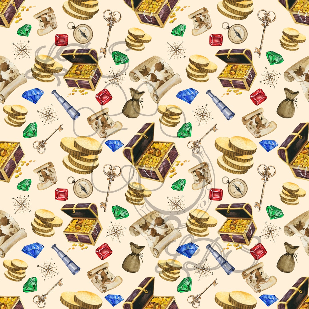 Seamless Pattern, Treasure Chest Seamless, Pirate Treasure Seamless ...
