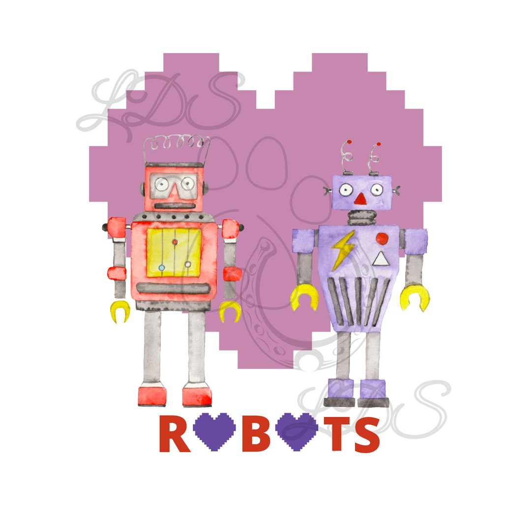 Robot and Hearts, Watercolor Robots, Girly Robots, Hearts, Pink, Girls ...