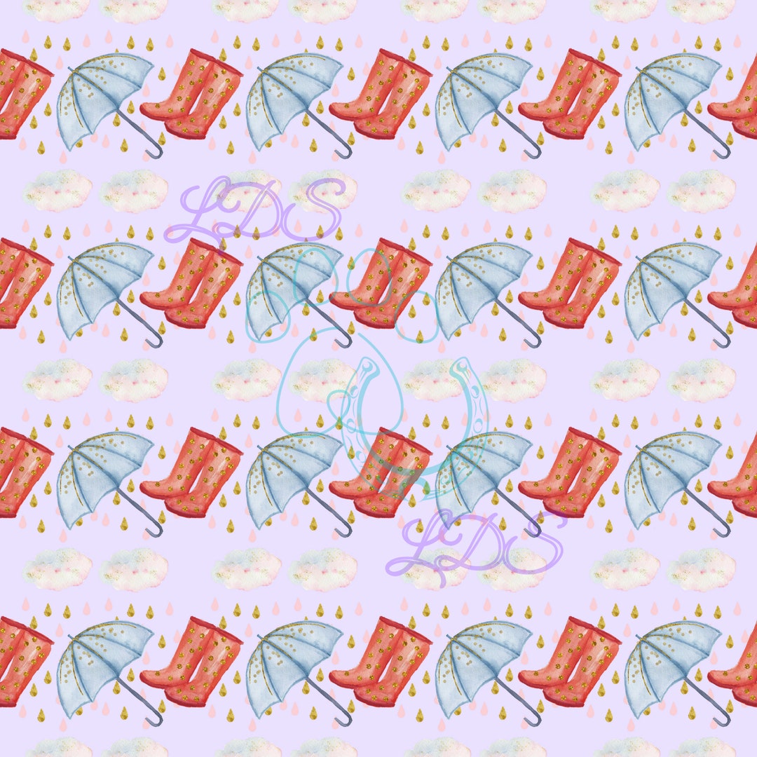 Seamless Pattern, Rain Boots Pattern, Umbrella Pattern, Watercolor Rain ...