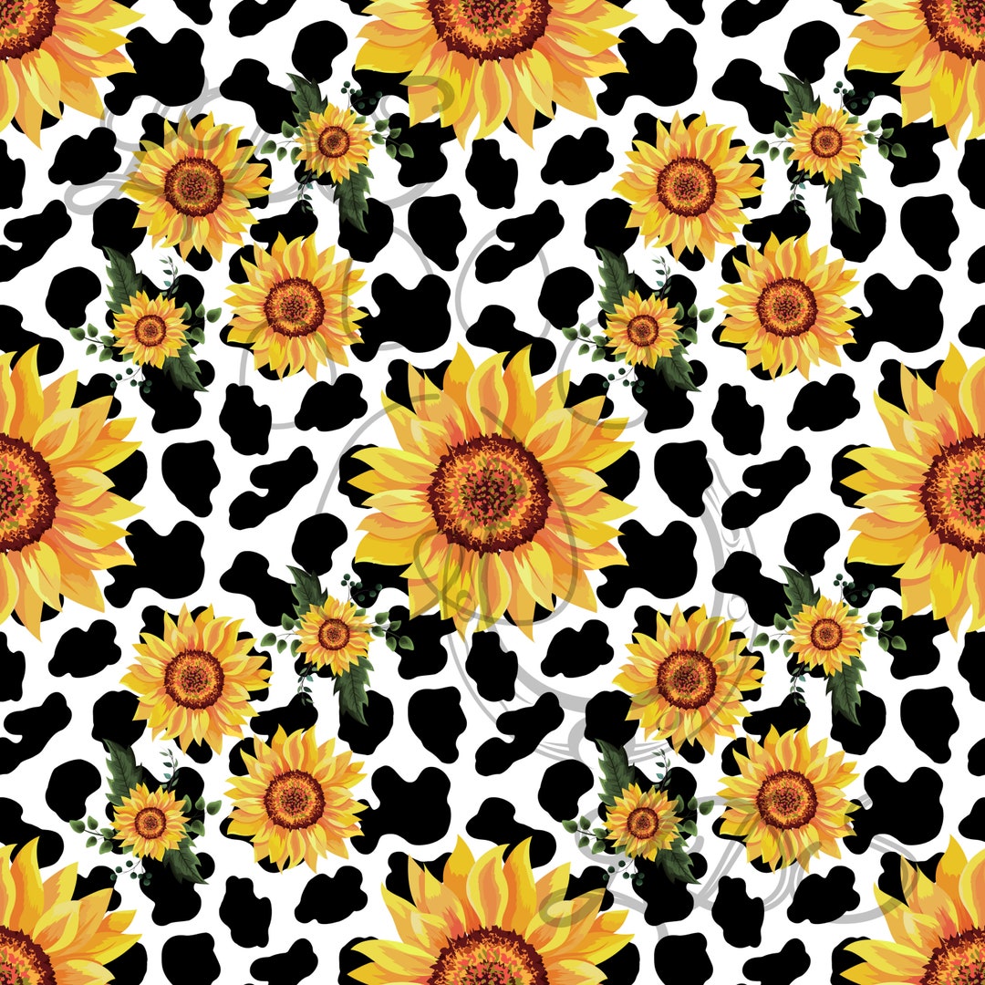 Seamless Pattern, Sunflowers Cow Print Pattern, Cow Print Seamless ...