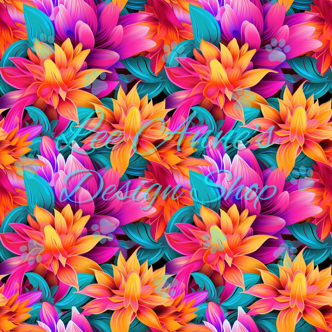 Seamless Pattern, Neon Flower Seamless, Hibiscus Seamless, Tropical ...