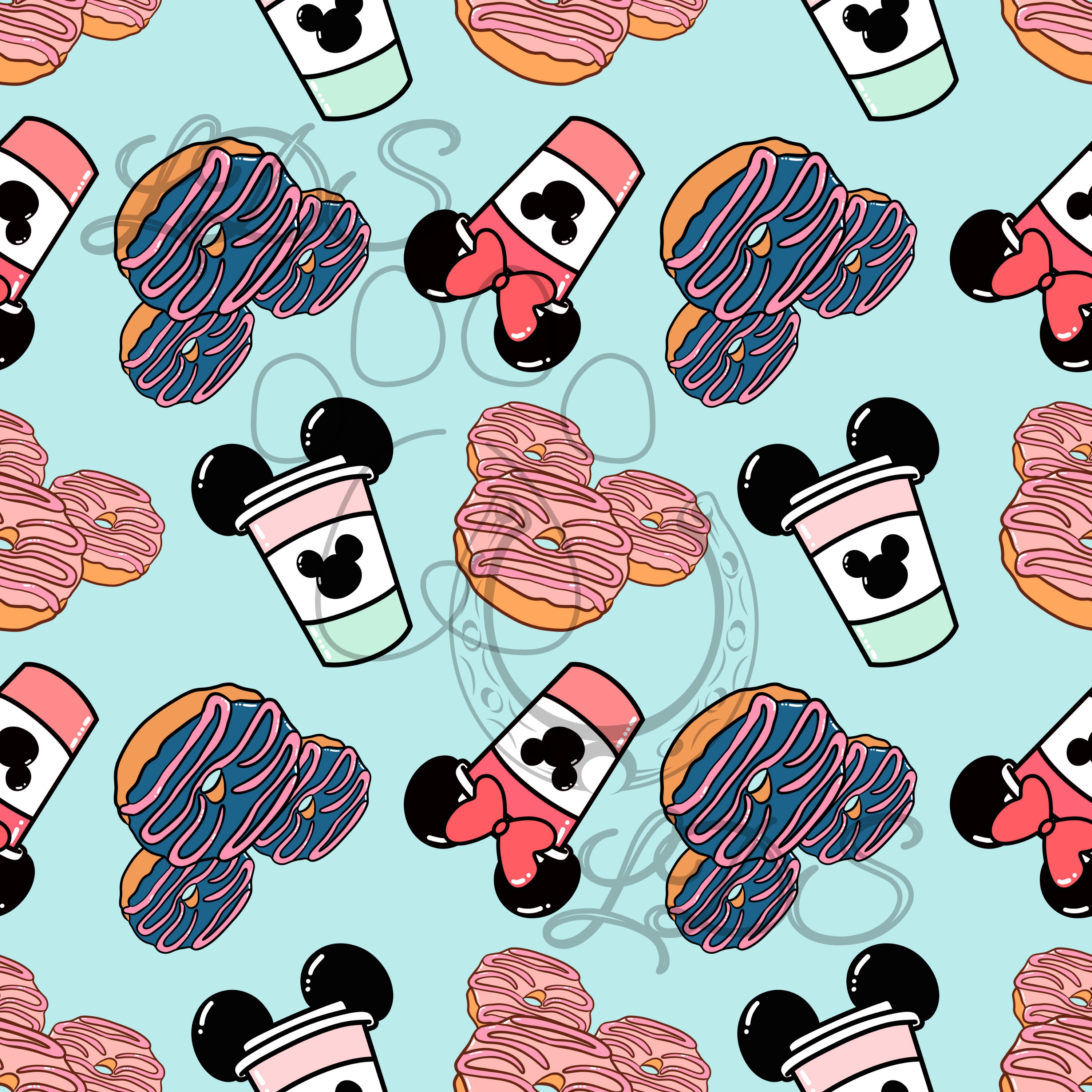 Seamless Pattern, Mouse Ears Donuts, Mouse Ears Coffee, Magical Donuts ...