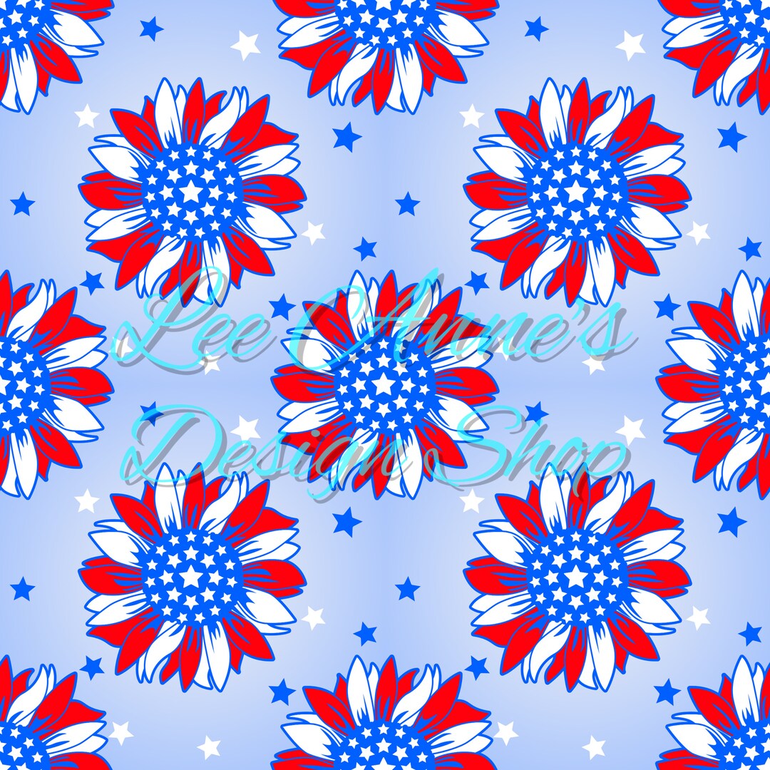 Seamless Pattern, Fourth of July Seamless, Patriotic Floral Seamless ...