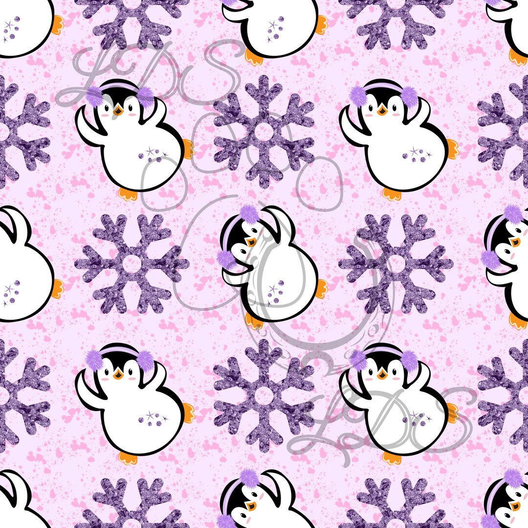 Seamless Pattern, Christmas Seamless, Penguin Seamless, Purple ...