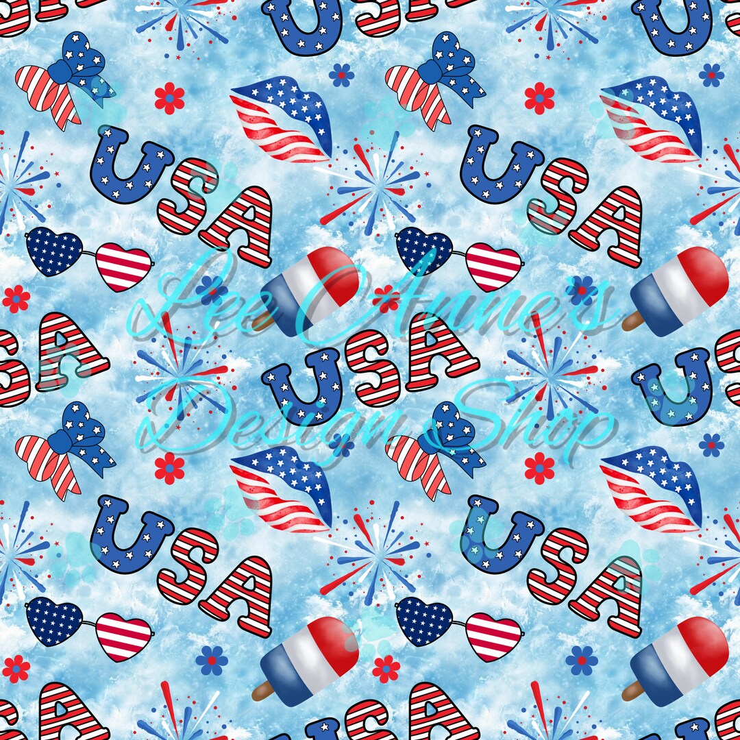 Seamless Pattern, Fourth of July Pattern, Patriotic Lips, Patriotic ...