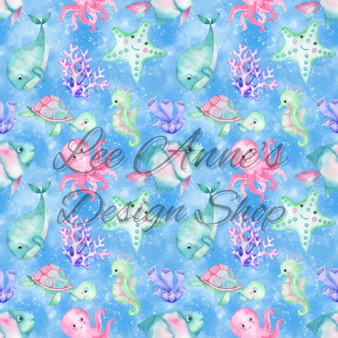 Seamless Pattern, Ocean Animals Pattern, Sea Horse Seamless, Watercolor ...