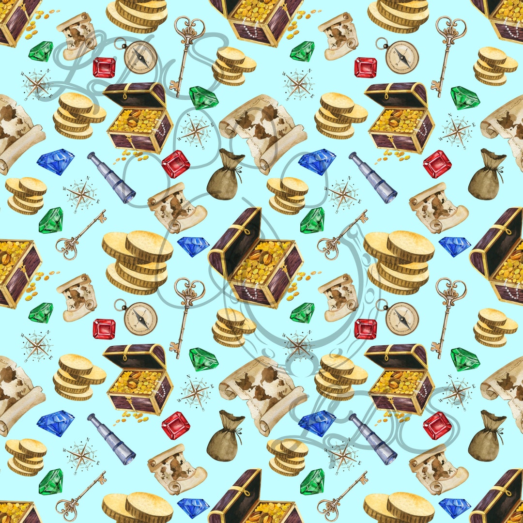 Seamless Pattern, Treasure Chest Seamless, Pirate Treasure Seamless ...
