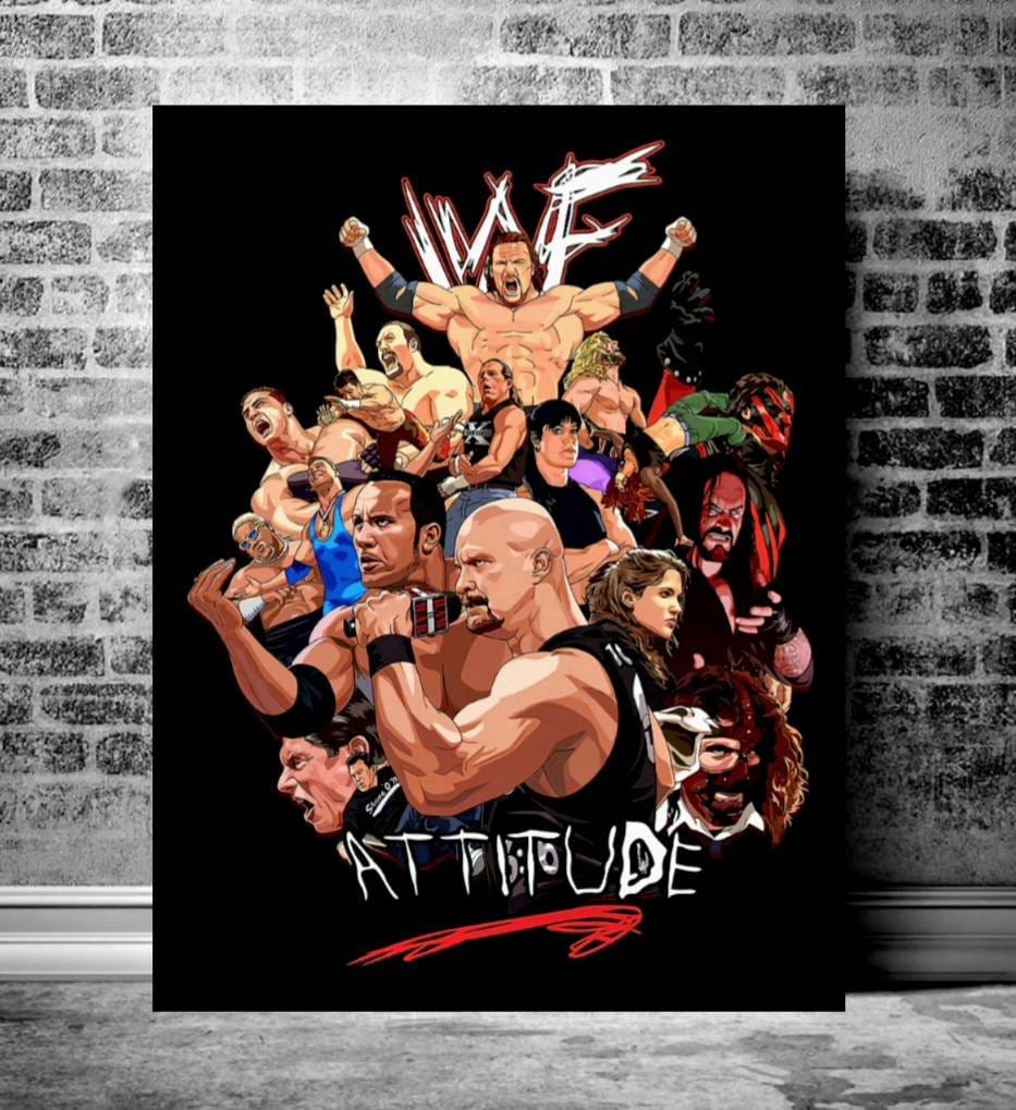 Wwf Attitude Era Art Print Poster Sz 275x 195 Print Only Etsy