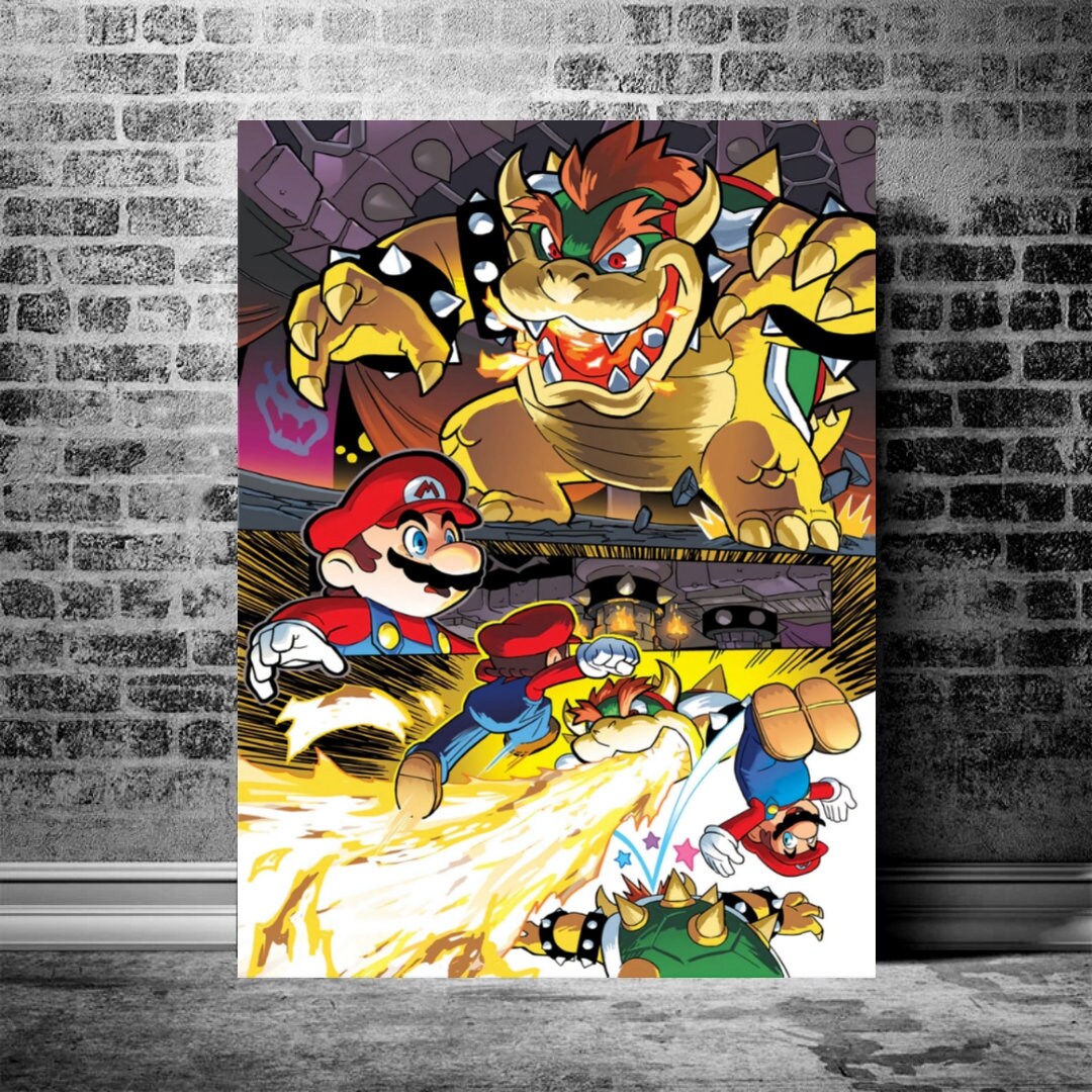 Super Mario Bros King Bowser Fight Art Poster (sz. 27.5"x 19.5") Print ...