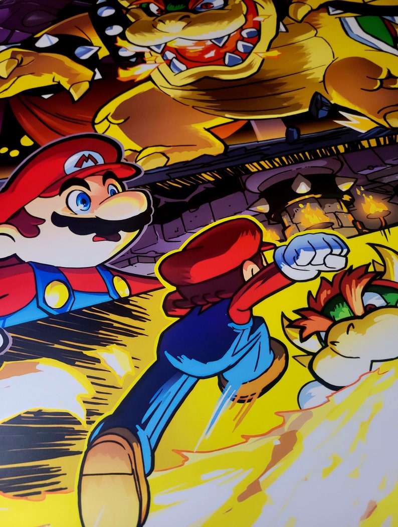Super Mario Bros King Bowser Fight Art Poster (sz. 27.5"x 19.5") Print ...