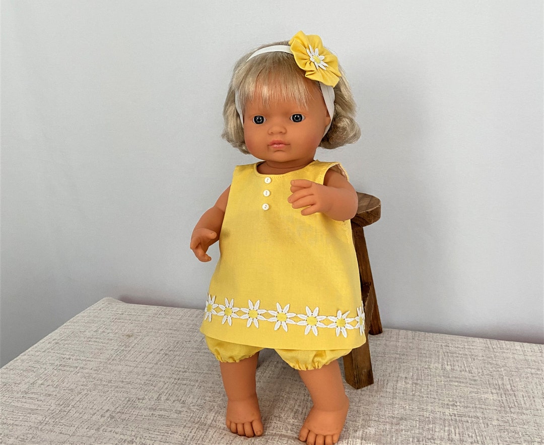 Sunny Daisy Doll Play Outfit Matching Headband Yellow White Miniland ...