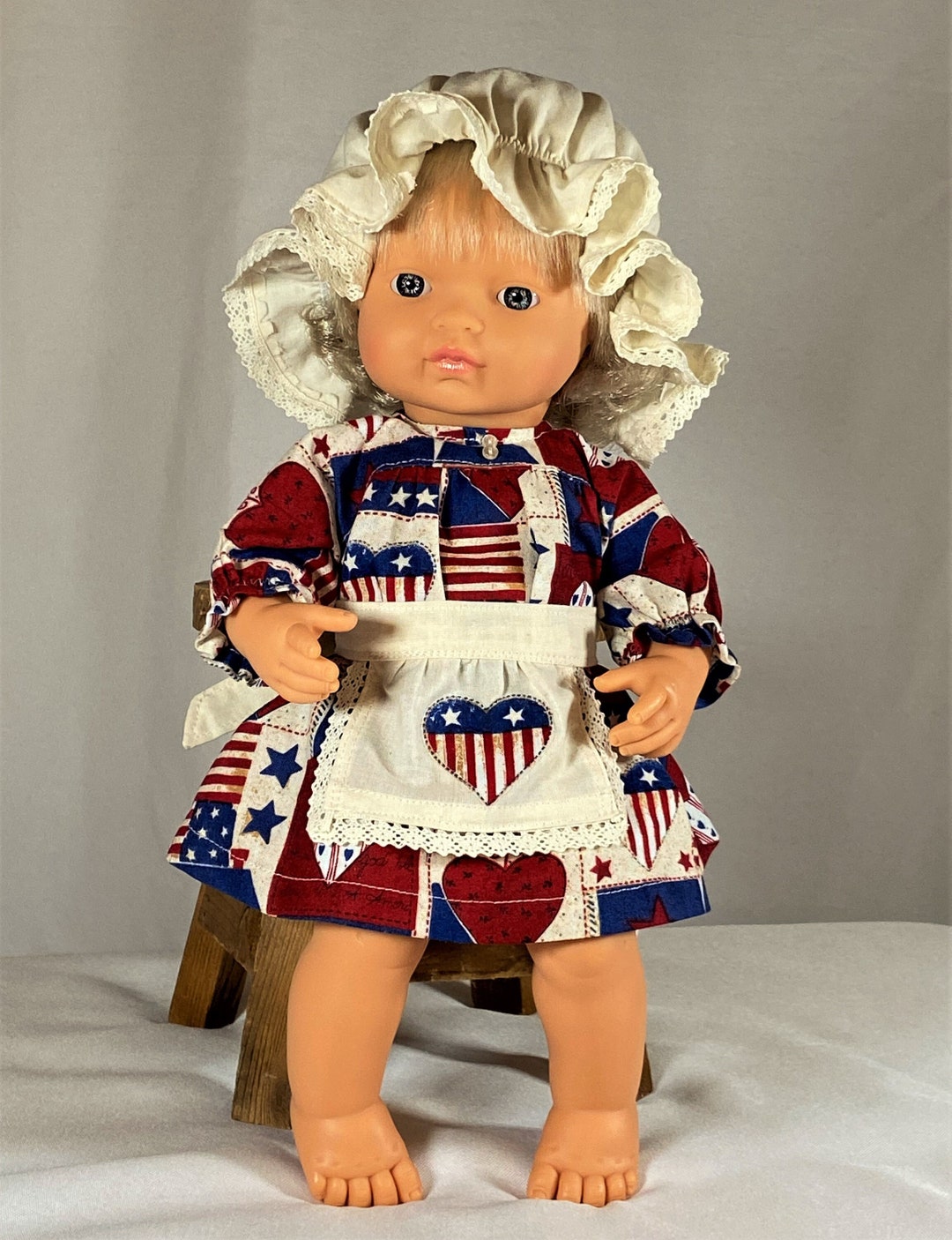 Colonial Americana Doll Dress With Apron and Bonnet American Flag 4th ...