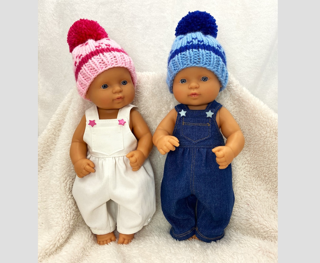 Boy Girl Baby Doll Overalls Denim Overalls With Matching Beanies White ...