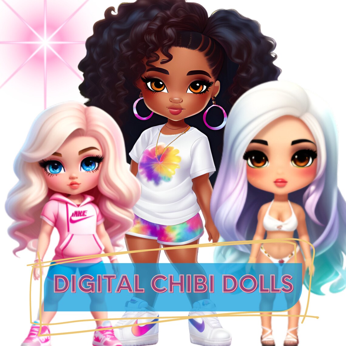 Cute Chibi Girls Clipart Bundle | 124 Fashion Dolls PNG | Kawaii ...