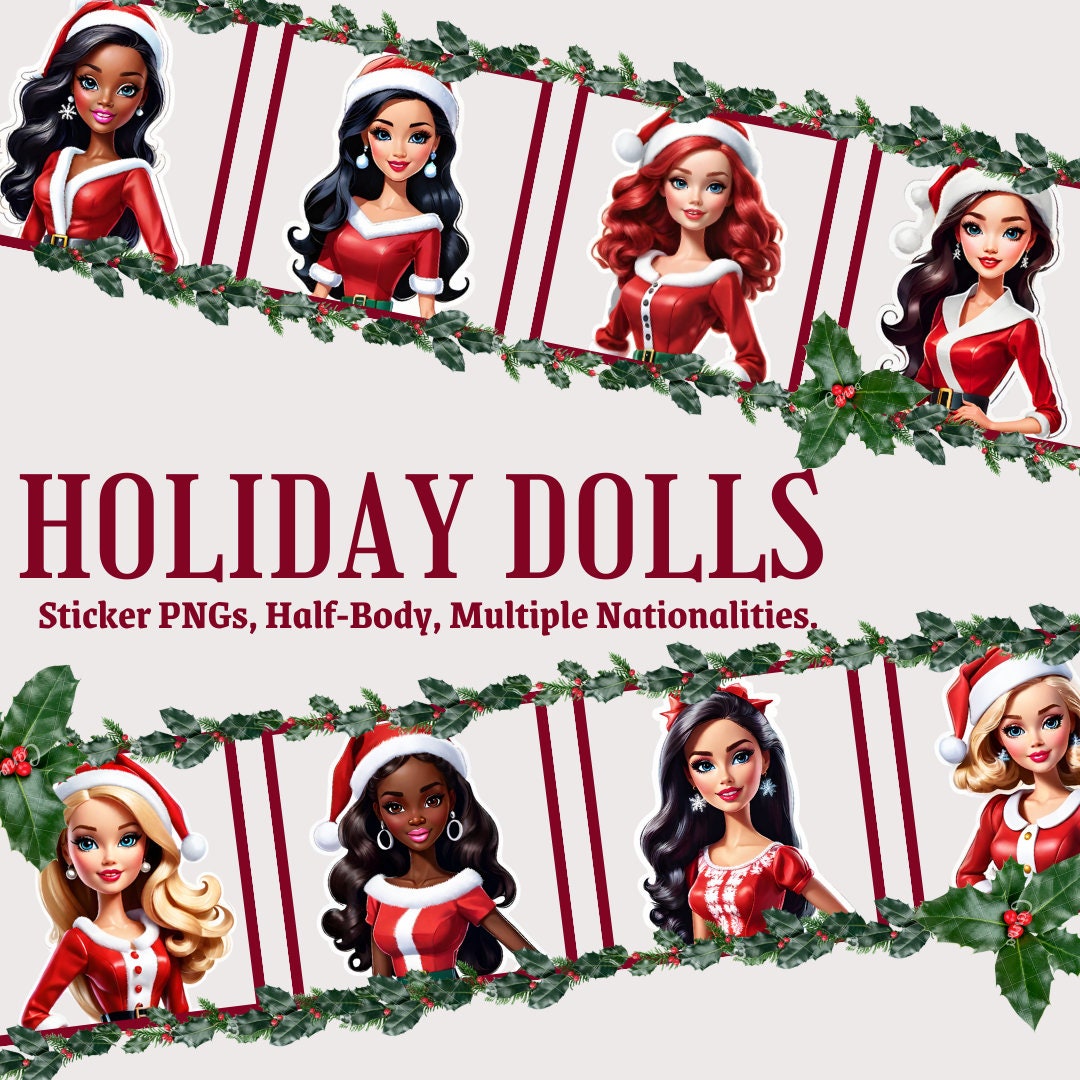 Holiday Doll Clipart Stickers, Commercial Use, Fashion Doll, Christmas ...