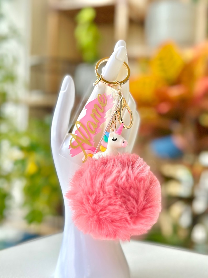 Unicorn Keychain Pom Pom Keychain Plush Personalized - Etsy
