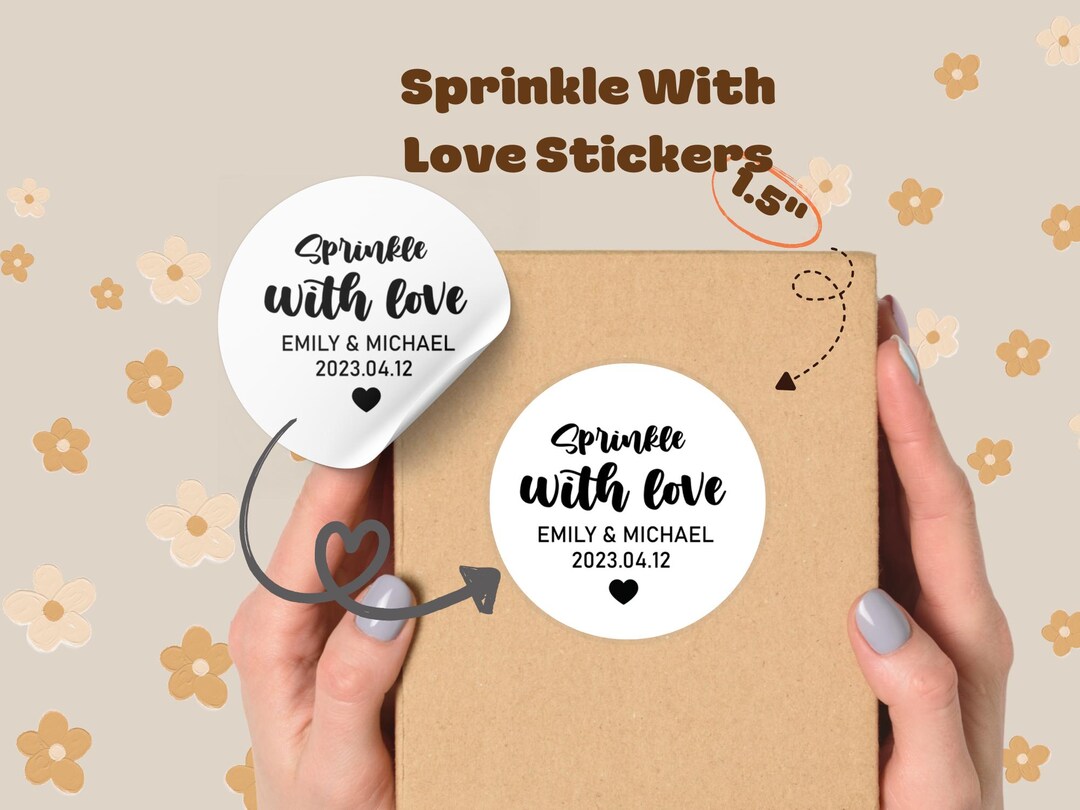 1.5” Custom Sprinkle With Love Sticker – Personalized Names & Date ...