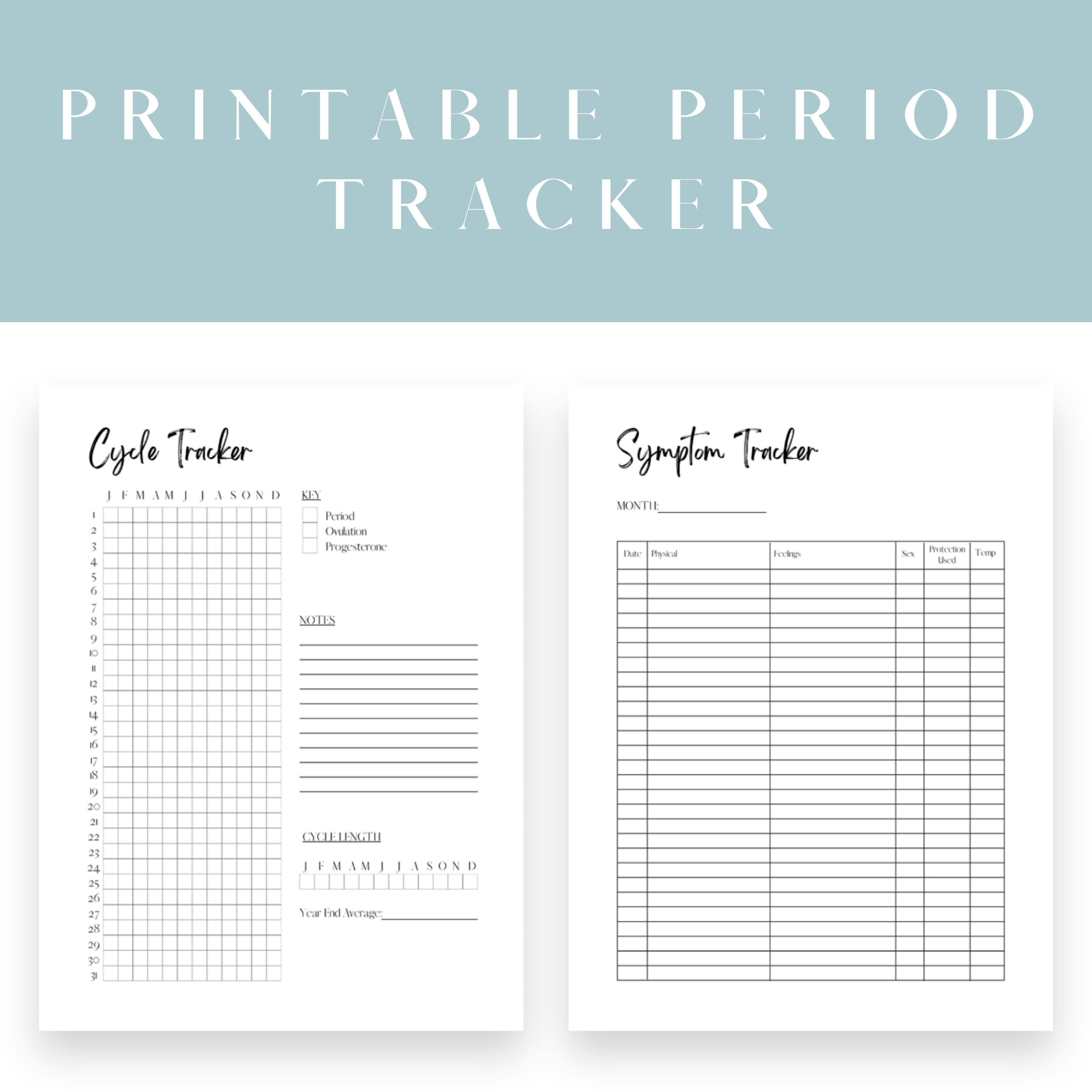 Printable Period Tracker, Period Symptom Tracker, Cycle Tracker, Ready ...