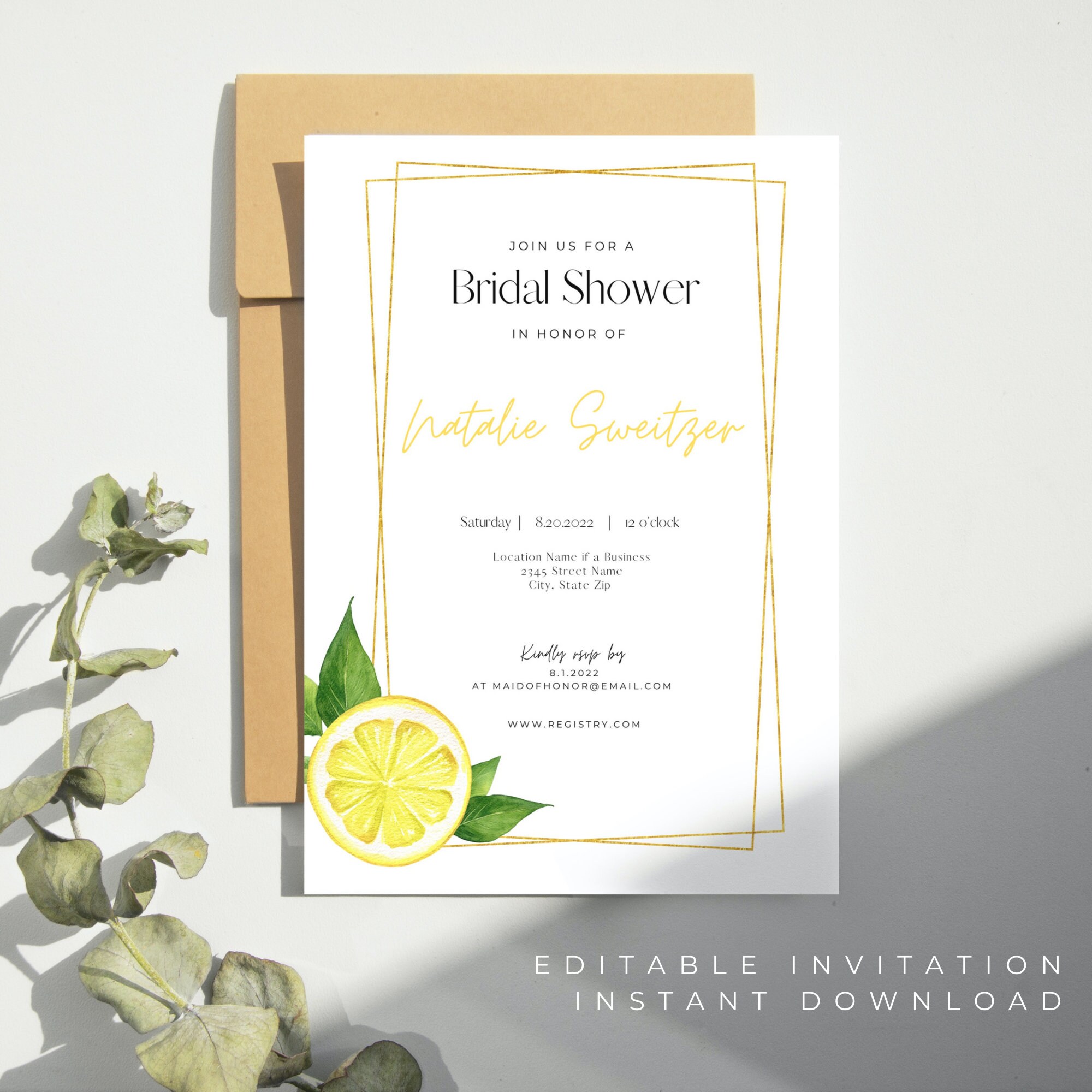 Lemon Themed Invitation and Thank You Card Bundle, Bridal Shower Lemon ...