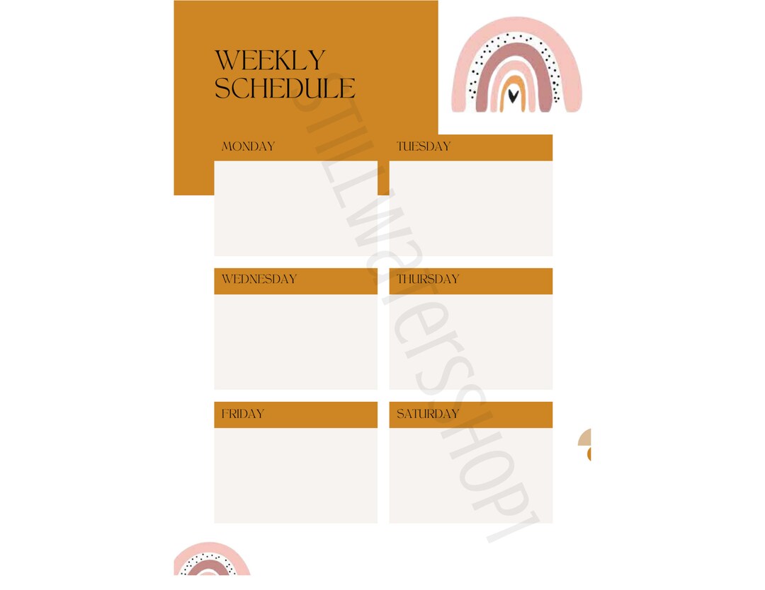 BOHO Rainbow Printable Weekly Schedule, Brown and Beige Earthtone ...