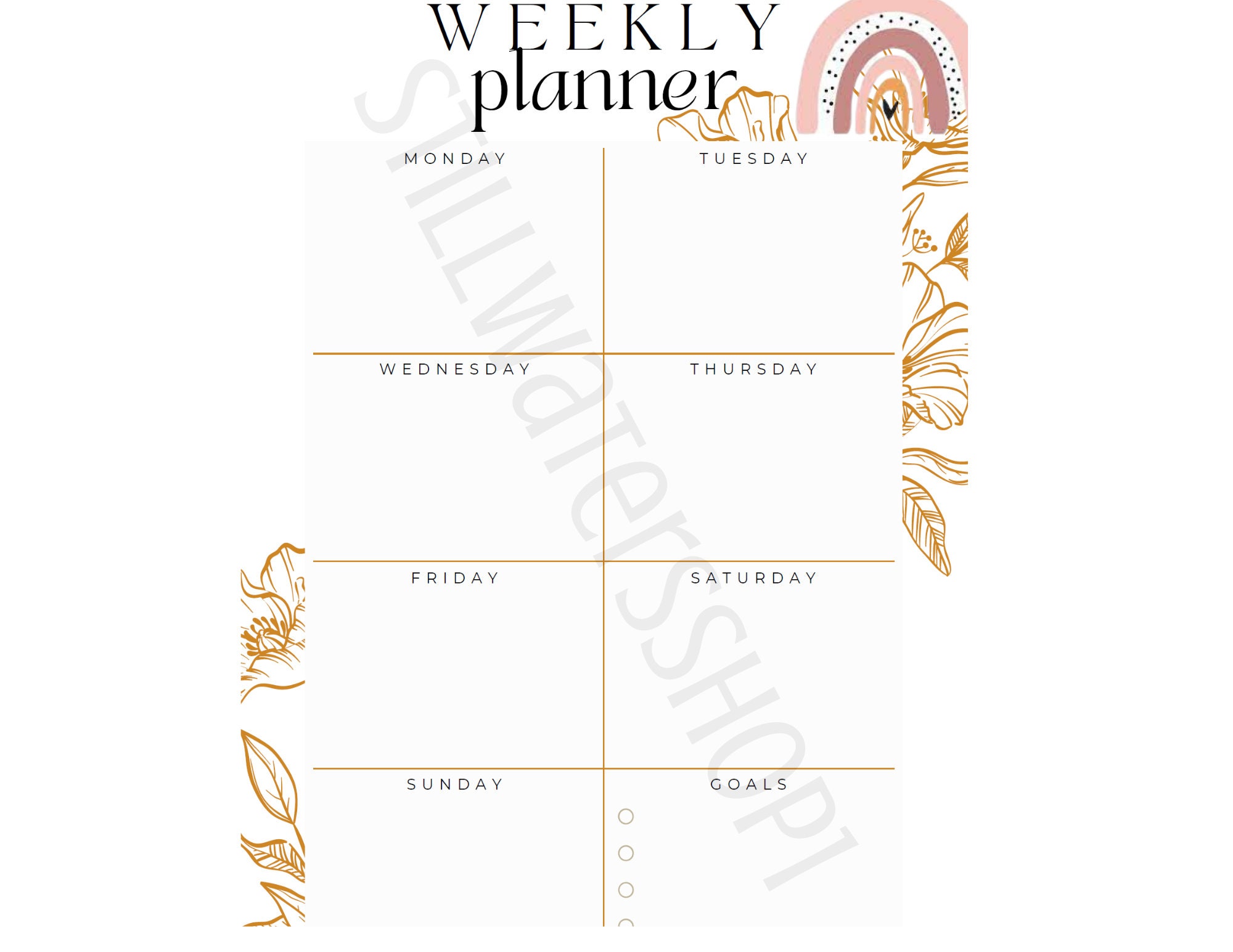 BOHO Rainbow Printable Weekly Schedule, Brown and Beige Earthtone ...