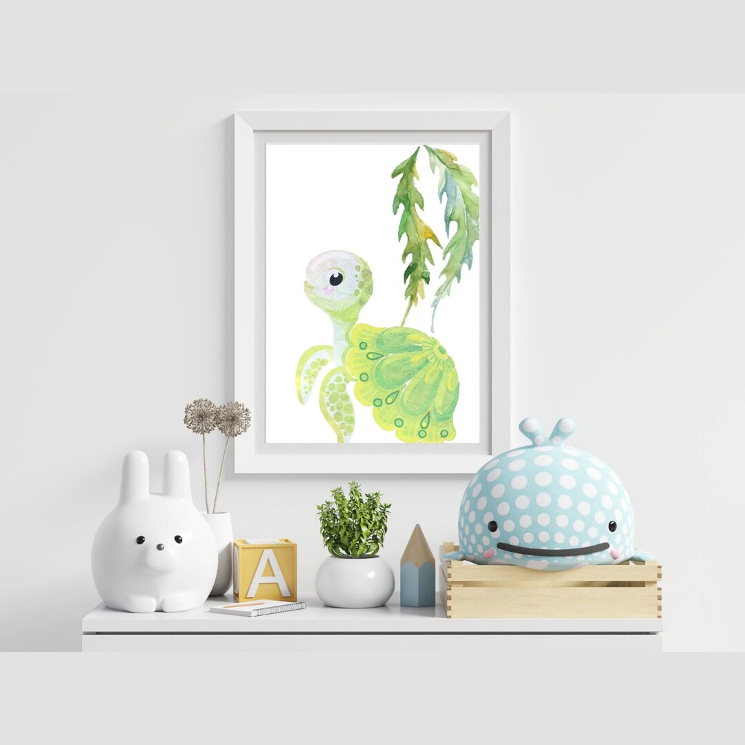 Printable Baby Turtle Art, Watercolor Turtle, Green Turtle Print, Cute Baby Turtle, Turtle and ...