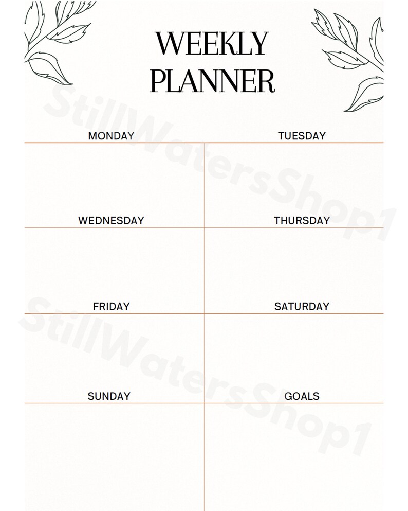 Printable Floral Weekly Schedule, Flower Weekly Agenda Print, Floral ...