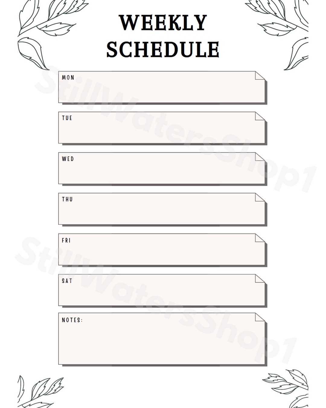 Printable Floral Weekly Schedule, Flower Weekly Agenda Print, Floral ...