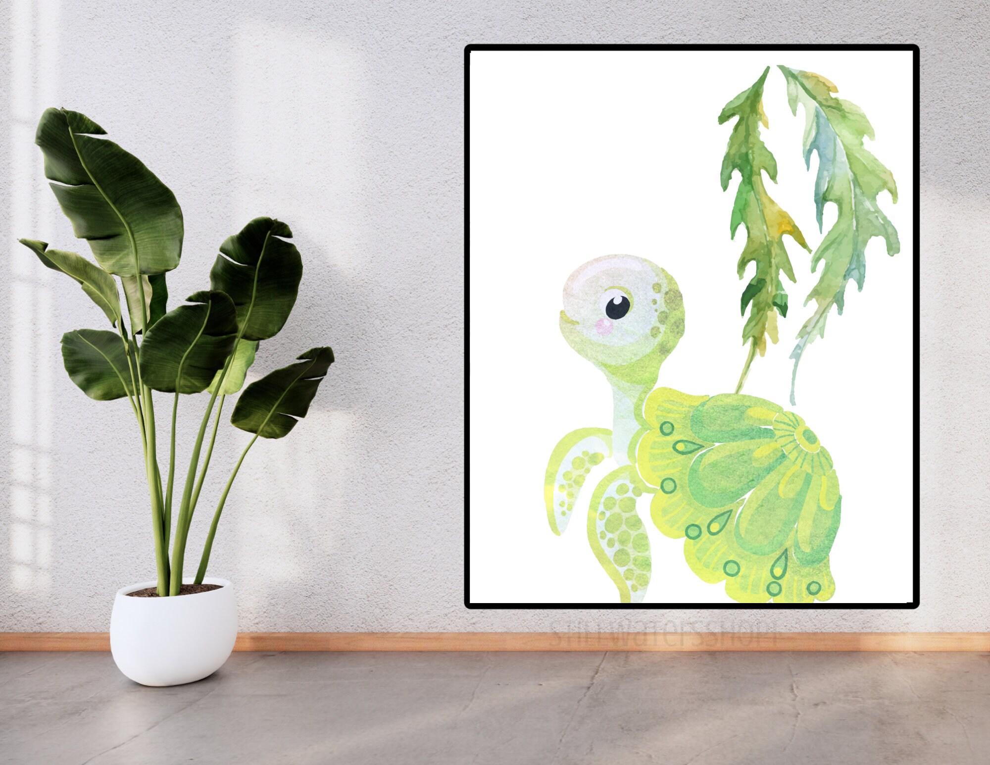 Printable Baby Turtle Art, Watercolor Turtle, Green Turtle Print, Cute Baby Turtle, Turtle and ...