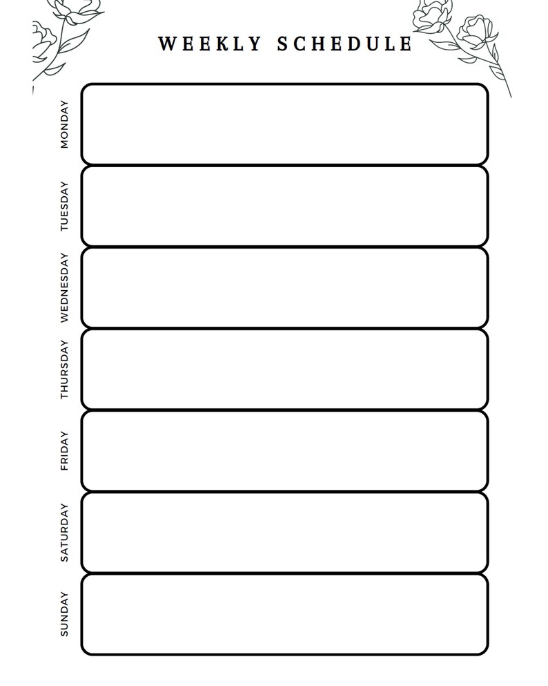 Printable Floral Weekly Schedule, Flower Weekly Agenda Print, Floral ...