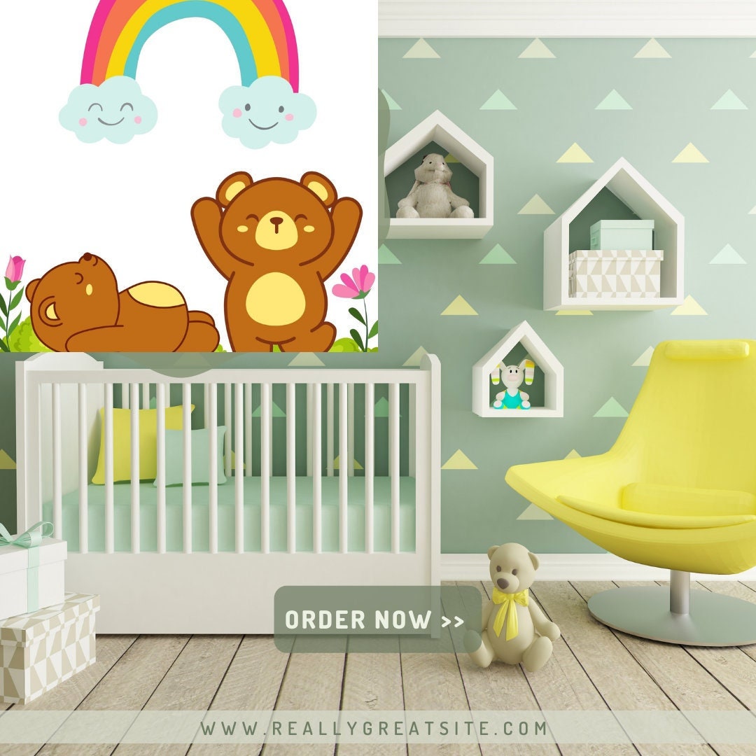 Printable Teddy Bear Art, Cute Teddy Bears and Rainbows Print, Teddy ...