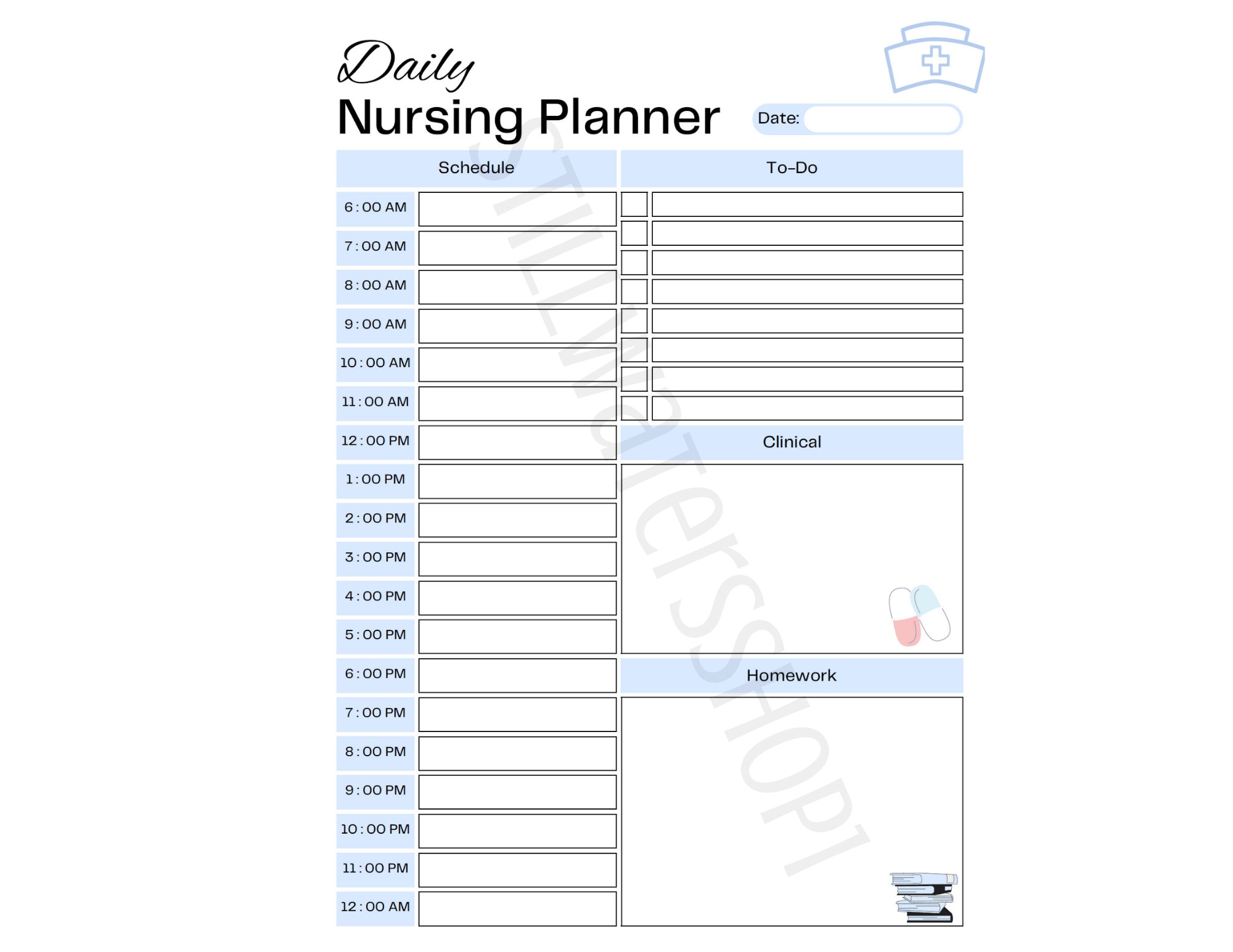 Printable Daily Nursing Planners, Nurse Academic Students, Nursing ...