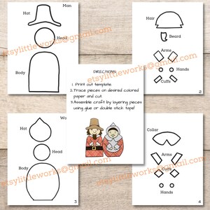 Printable Pilgrim Cut Out Kit/ DIY Craft for Kids/ Thanksgiving Craft ...