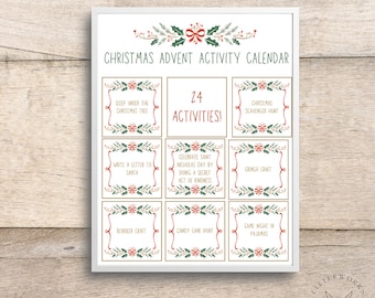 Christmas Advent Calendar Activity Cards Printable, Christmas Holiday ...