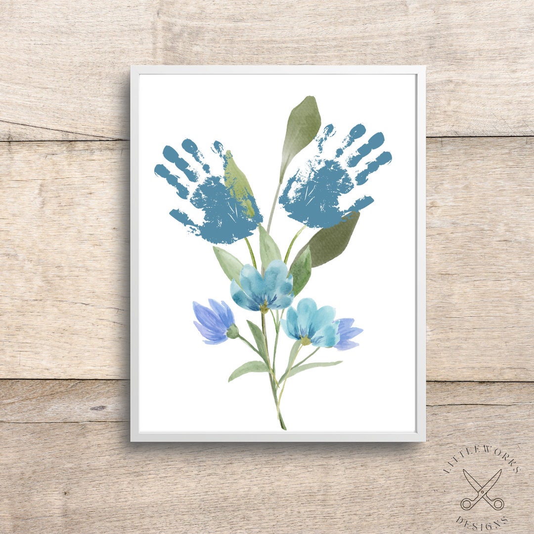 Editable Blue Floral Handprint Art/ Handprint Craft/ Baby Handprint ...