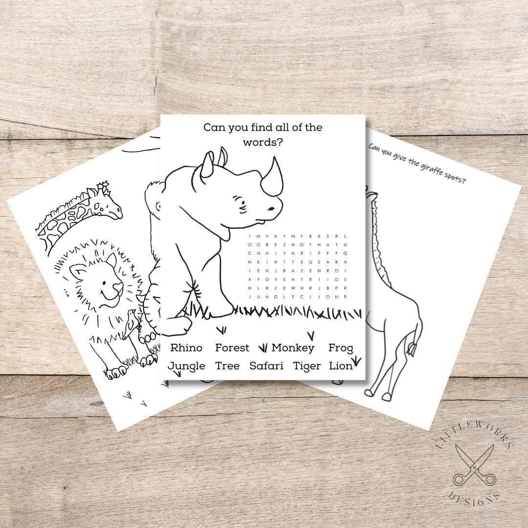Jungle Theme Activity Pack/ 3 Page Worksheets/ Kids Puzzles/ Kids ...