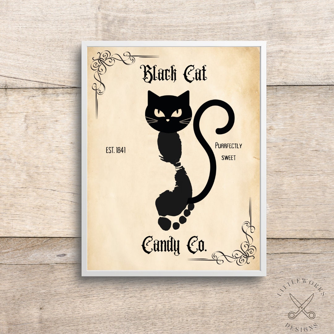 Black Cat Footprint Art: DIY Halloween Craft (digital Download) - Etsy