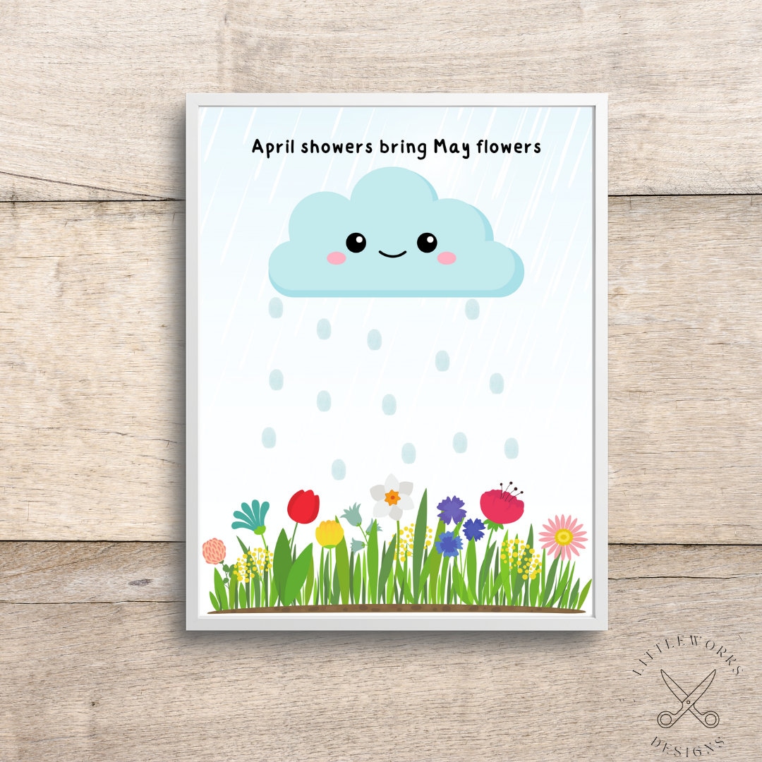 Editable April Showers Fingerprint Art/ Spring Craft/ Printable Craft ...