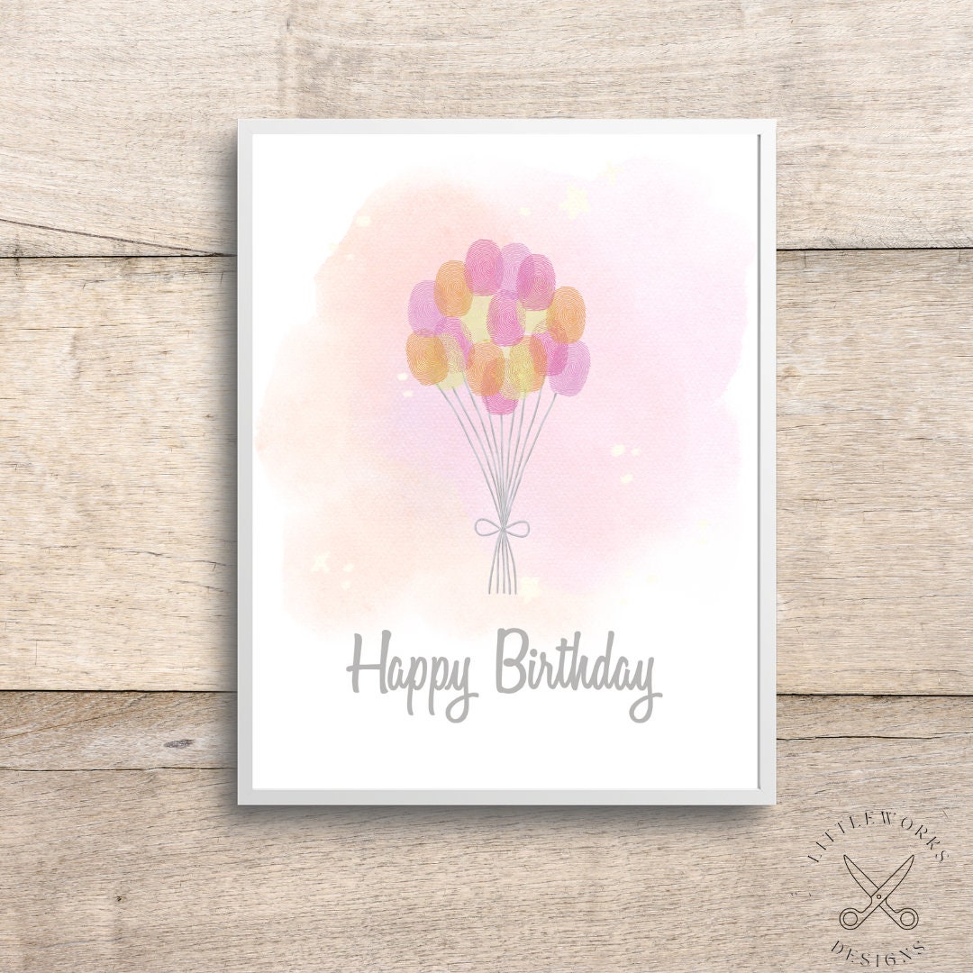Editable Birthday Balloons Fingerprint Art: DIY Kid Gift (digital ...
