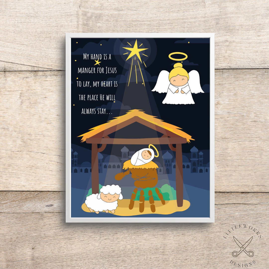 Jesus in Manger Craft/ Christmas Handprint Gift/ Sunday School/ DIY Kid ...