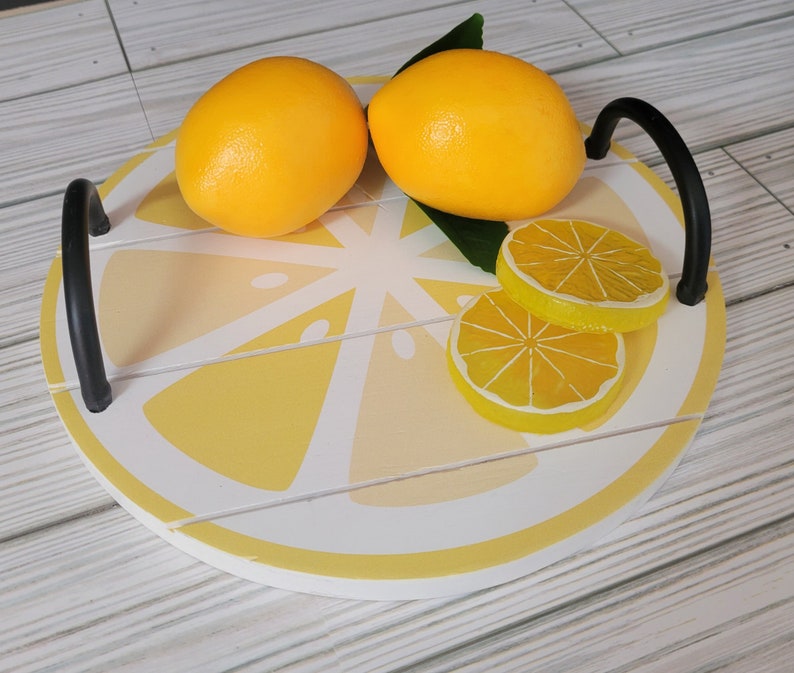 Rustic Country Lemon Tiered Tray Decor, Yellow Rolling Pin, Wood Bead ...