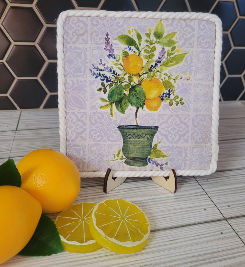Rustic Country Lemon Tiered Tray Decor, Yellow Rolling Pin, Wood Bead ...