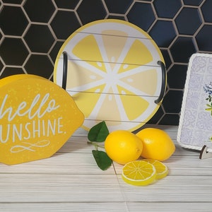 Rustic Country Lemon Tiered Tray Decor, Yellow Rolling Pin, Wood Bead ...