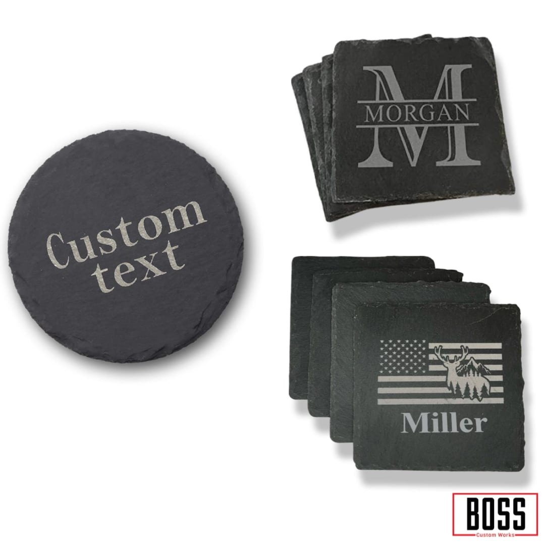 Set of 4 Personalized Engraved Slate Coasters, ADD YOUR LOGO, Wholesale ...
