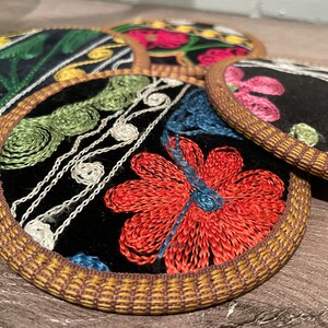 Embroidered Fabric Coaster Set Fabric & Vinyl Backing - 6 Pieces ...