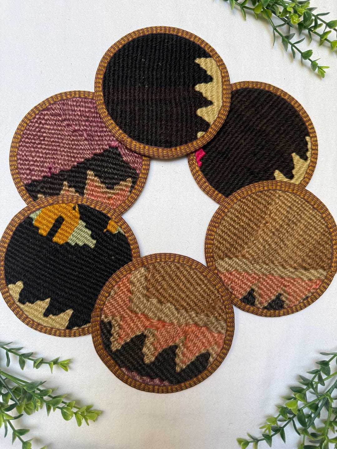 Kilim Coaster Set Fabric Cloth 6 Pieces, Unique Woven Fabric, Coasters ...