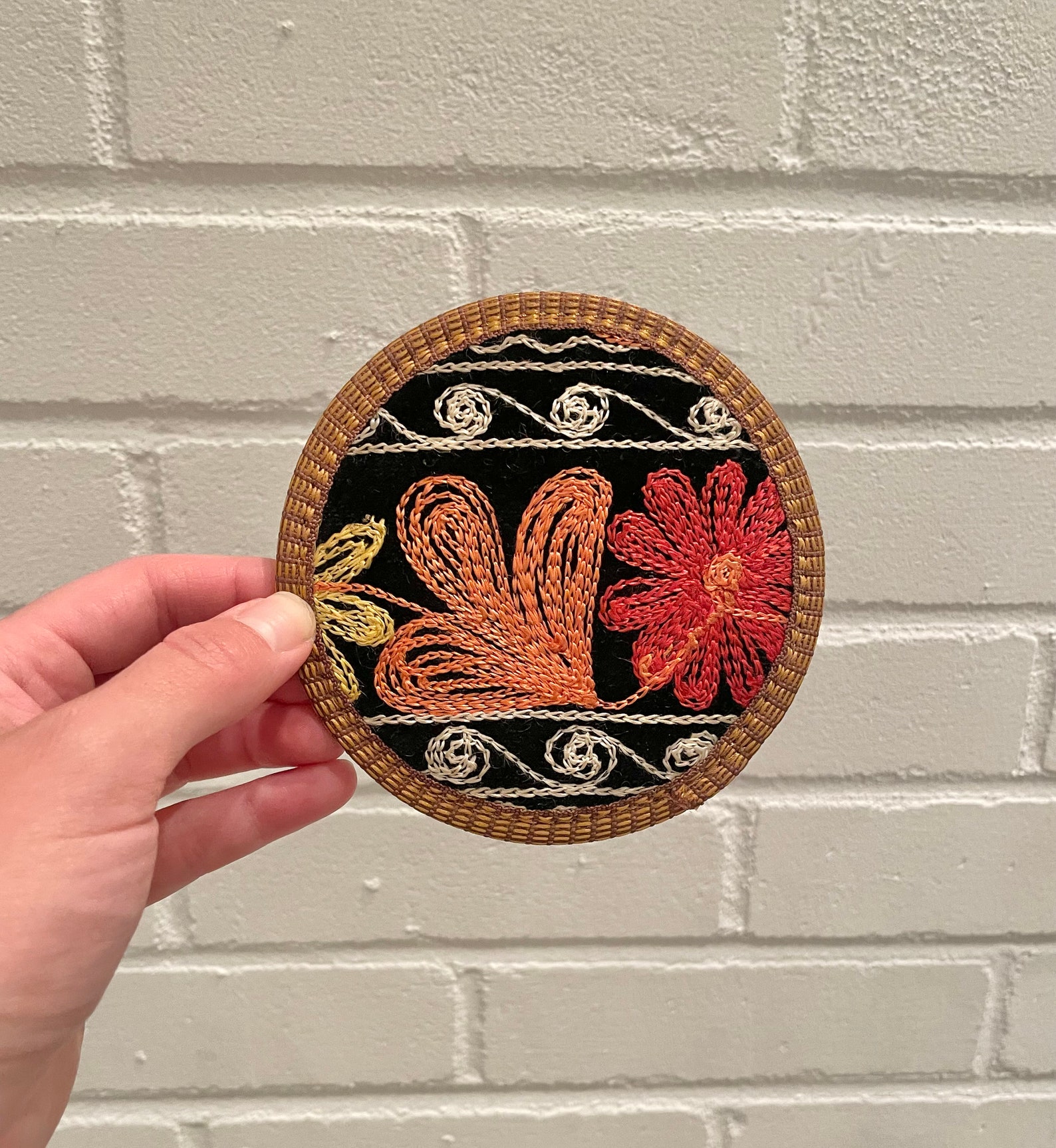Embroidered Fabric Coaster Set Fabric & Vinyl Backing - 6 Pieces ...