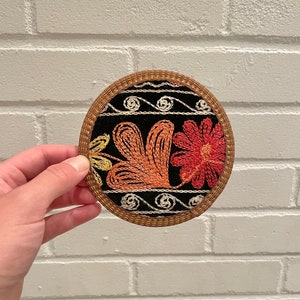 Embroidered Fabric Coaster Set Fabric & Vinyl Backing - 6 Pieces ...